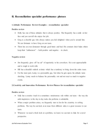 Reconciliation specialist performance appraisal | DOCX