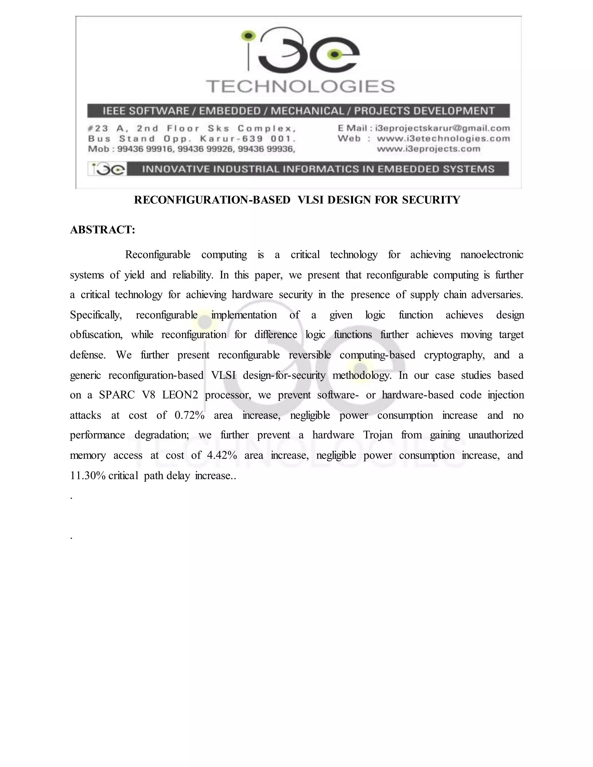Reconfiguration based vlsi design for security | PDF