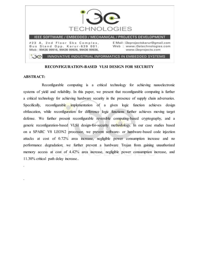 Reconfiguration based vlsi design for security | PDF