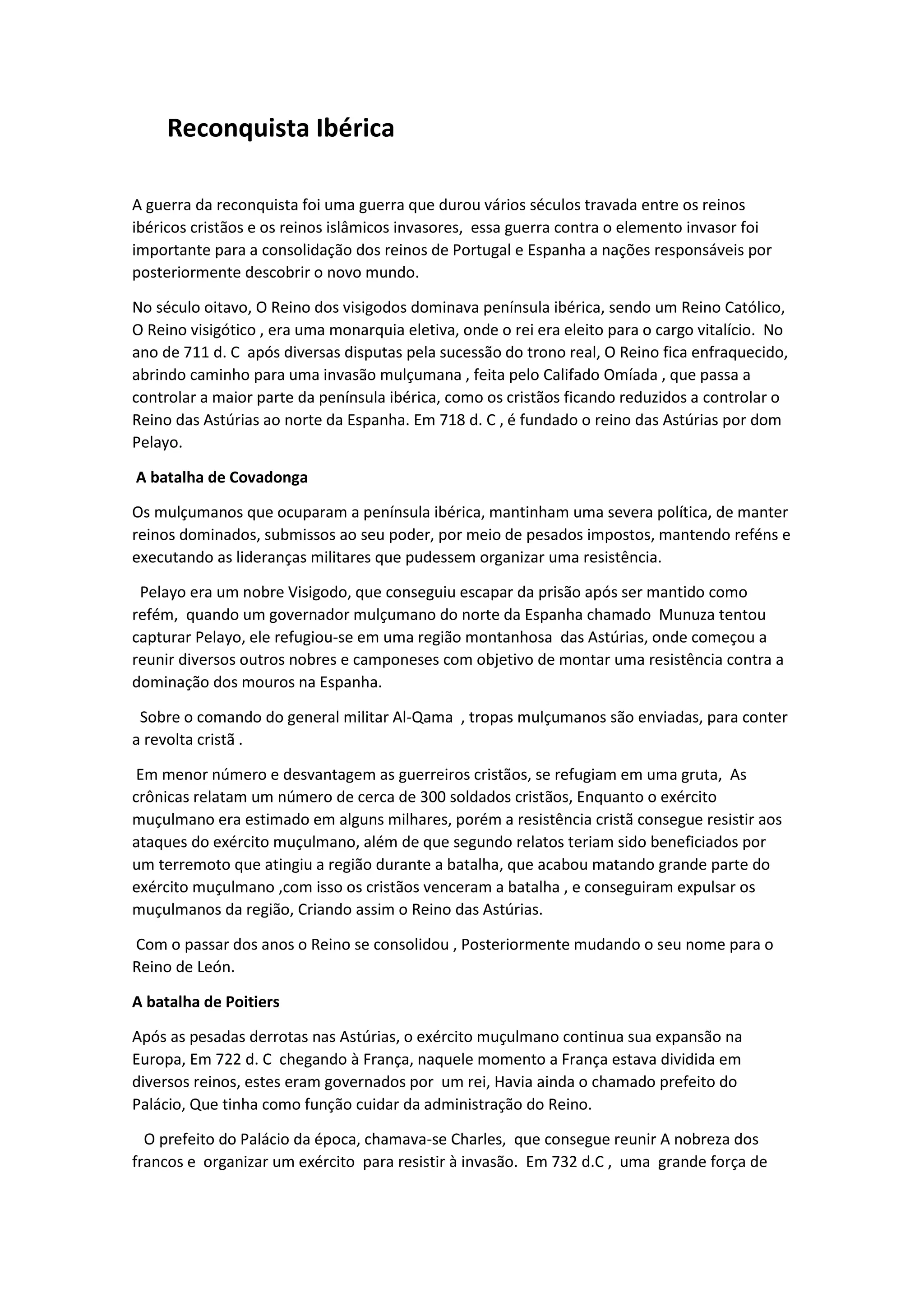 Guerra de reconquista da Península ibérica | DOCX