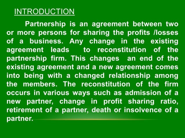 Reconstitution of a partnership firm admission of | PPTX | Mergers and ...