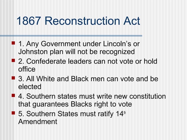Reconstruction (1865-1877) | PPT | Civic affairs | Politics