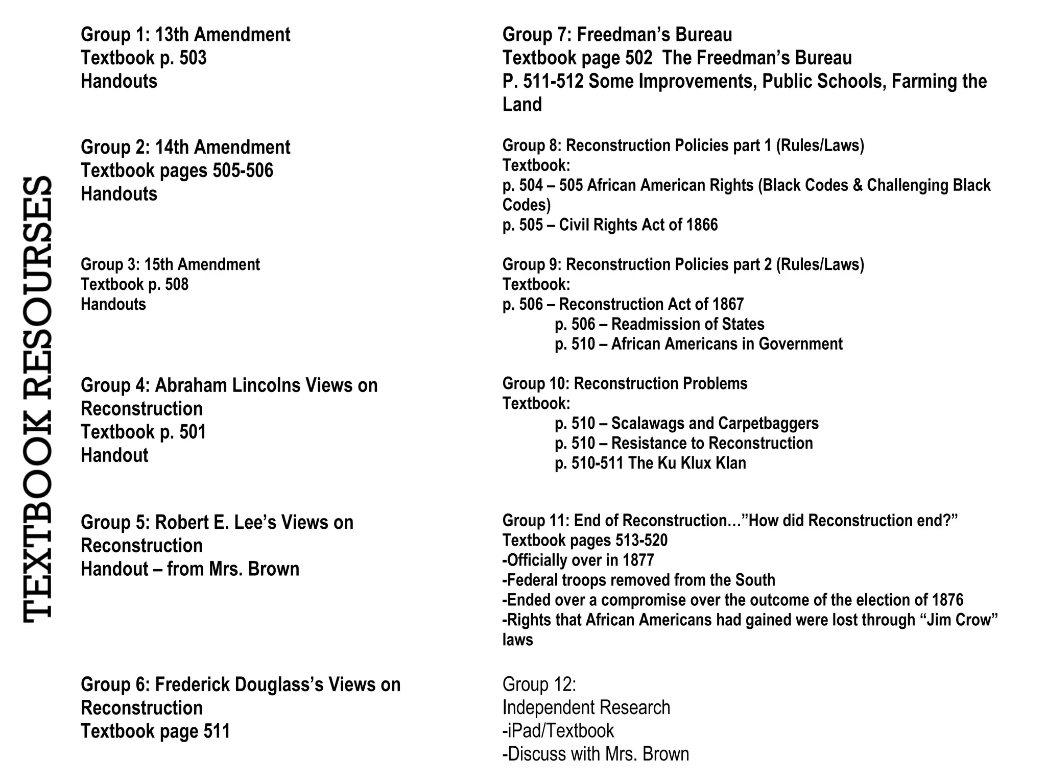 Reconstruction: Group Activity | PPT