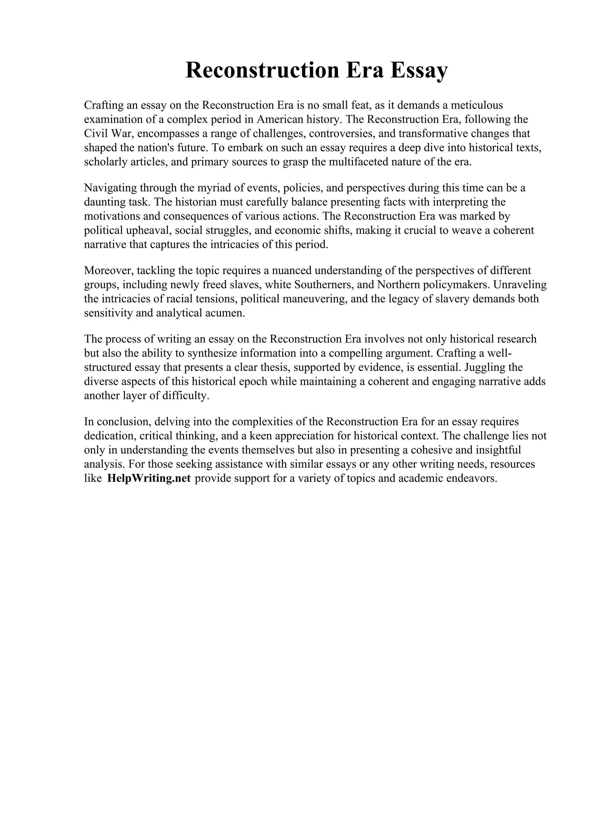 Reconstruction Era Essay | PDF