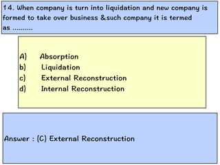 Reconstruction of Companies MCQ | PDF