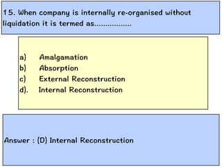 Reconstruction of Companies MCQ | PDF