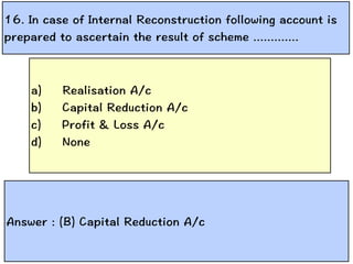 Reconstruction of Companies MCQ | PDF