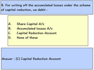 Reconstruction of Companies MCQ | PDF