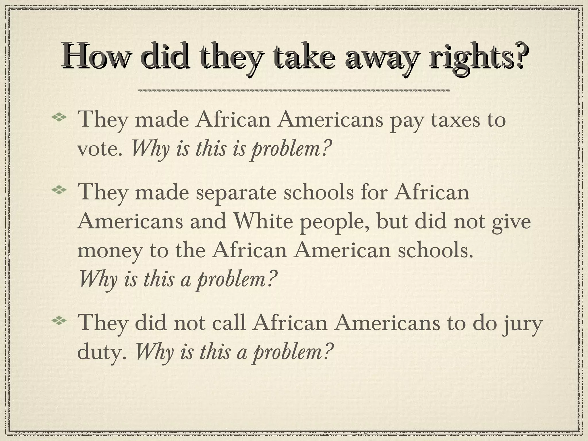 Reconstruction unit lesson 4 - jim crow laws - power point | PPT