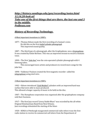 History of Recording Technology. | DOCX | Audio Production | Content ...