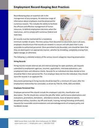 Employment Record-Keeping Best Practices | PDF
