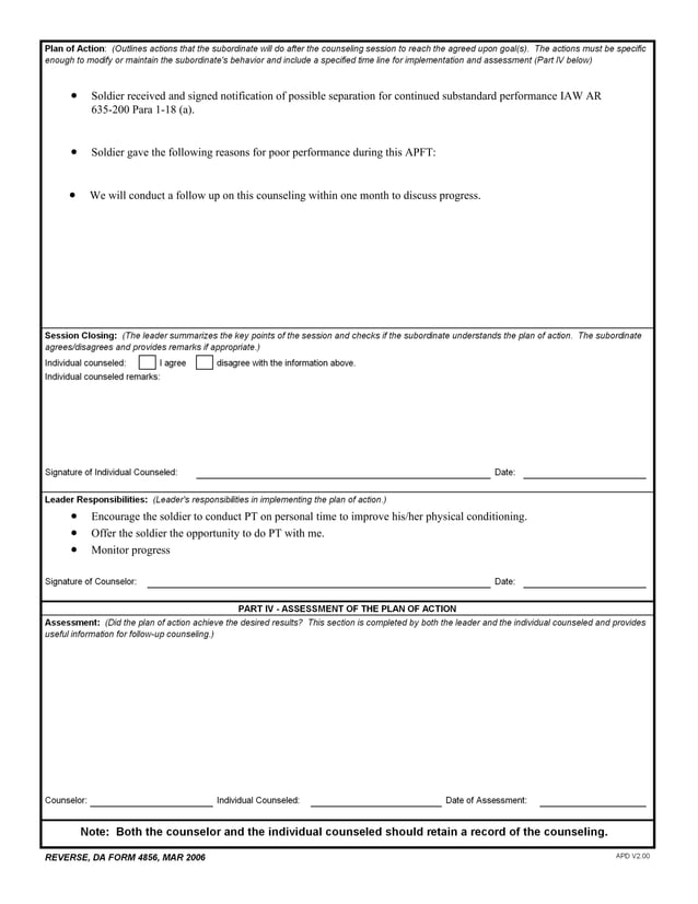 Record APFT Failure Counseling Template | DOC