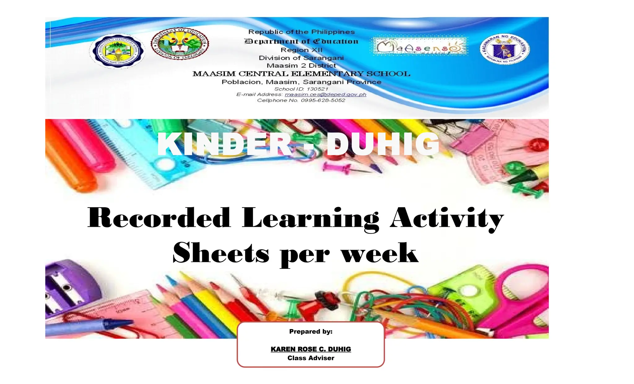 RECORDED LEARNING ACTIVITY SHEETS PER WEEK COVER PAGE ONLY | PPT