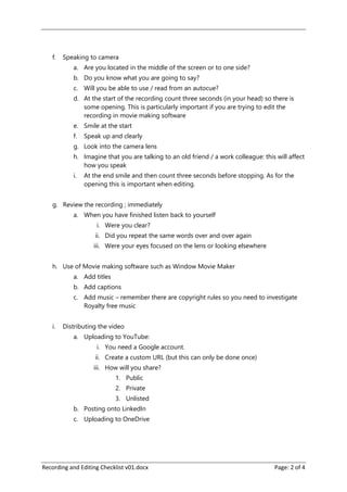 Recording and editing checklist, John Chapman | PDF | Video Production ...