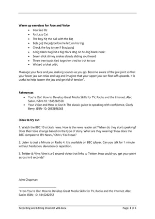 Recording and editing checklist, John Chapman | PDF | Video Production ...