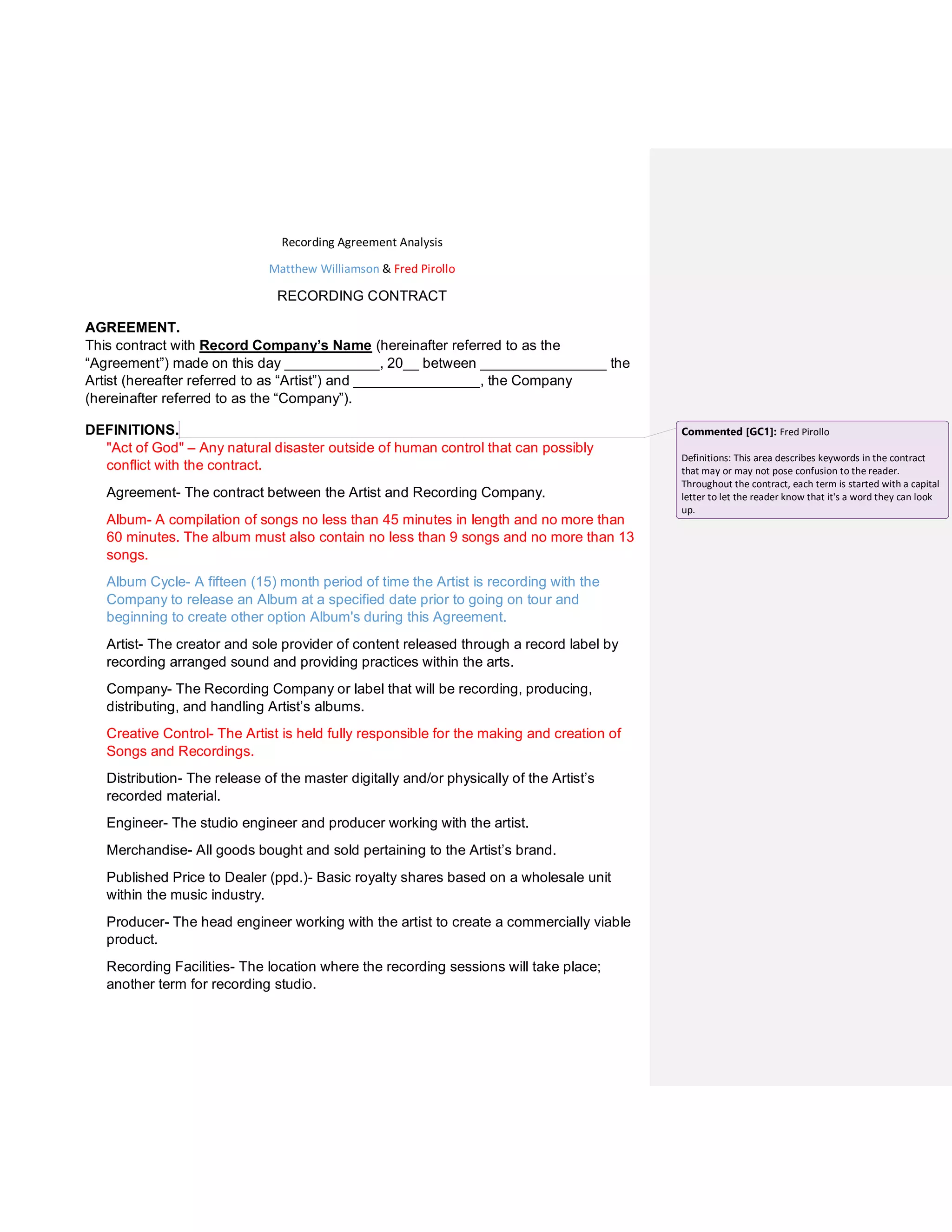 Recording Contract Agreement Analysis | PDF