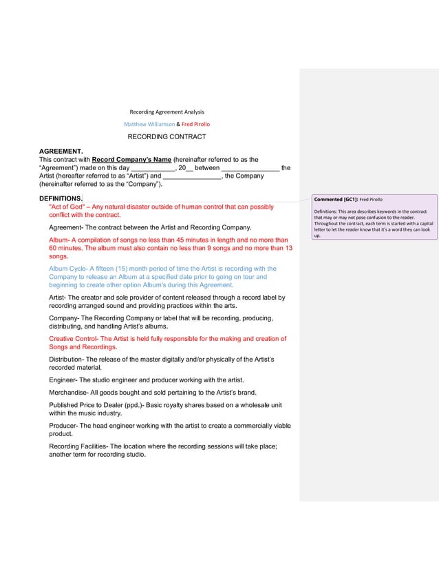 Recording Contract Agreement Analysis | PDF