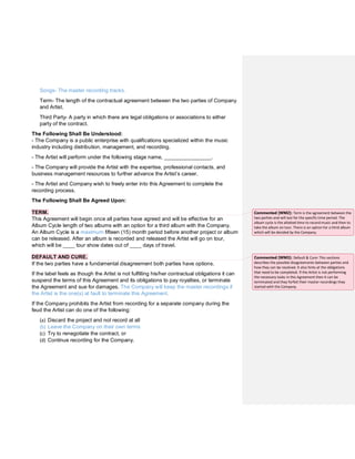 Recording Contract Agreement Analysis | PDF