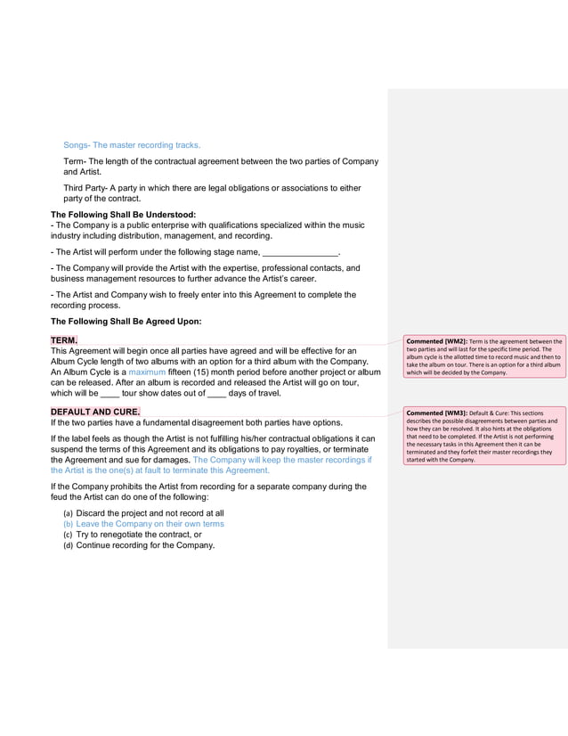 Recording Contract Agreement Analysis | PDF
