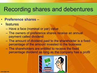 Recording of shares and debentures | PPTX | Stocks and Bonds | Personal ...