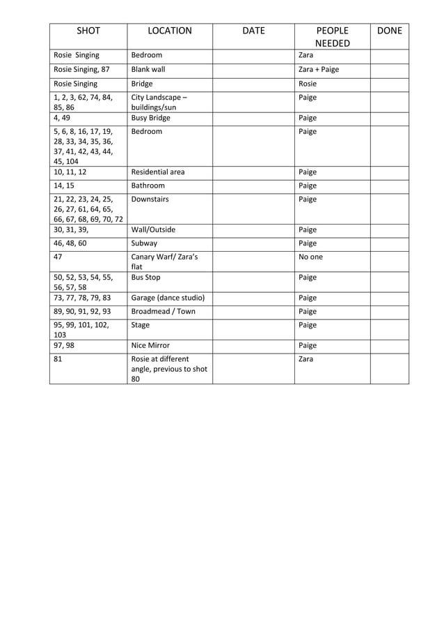 Recording schedule | DOCX