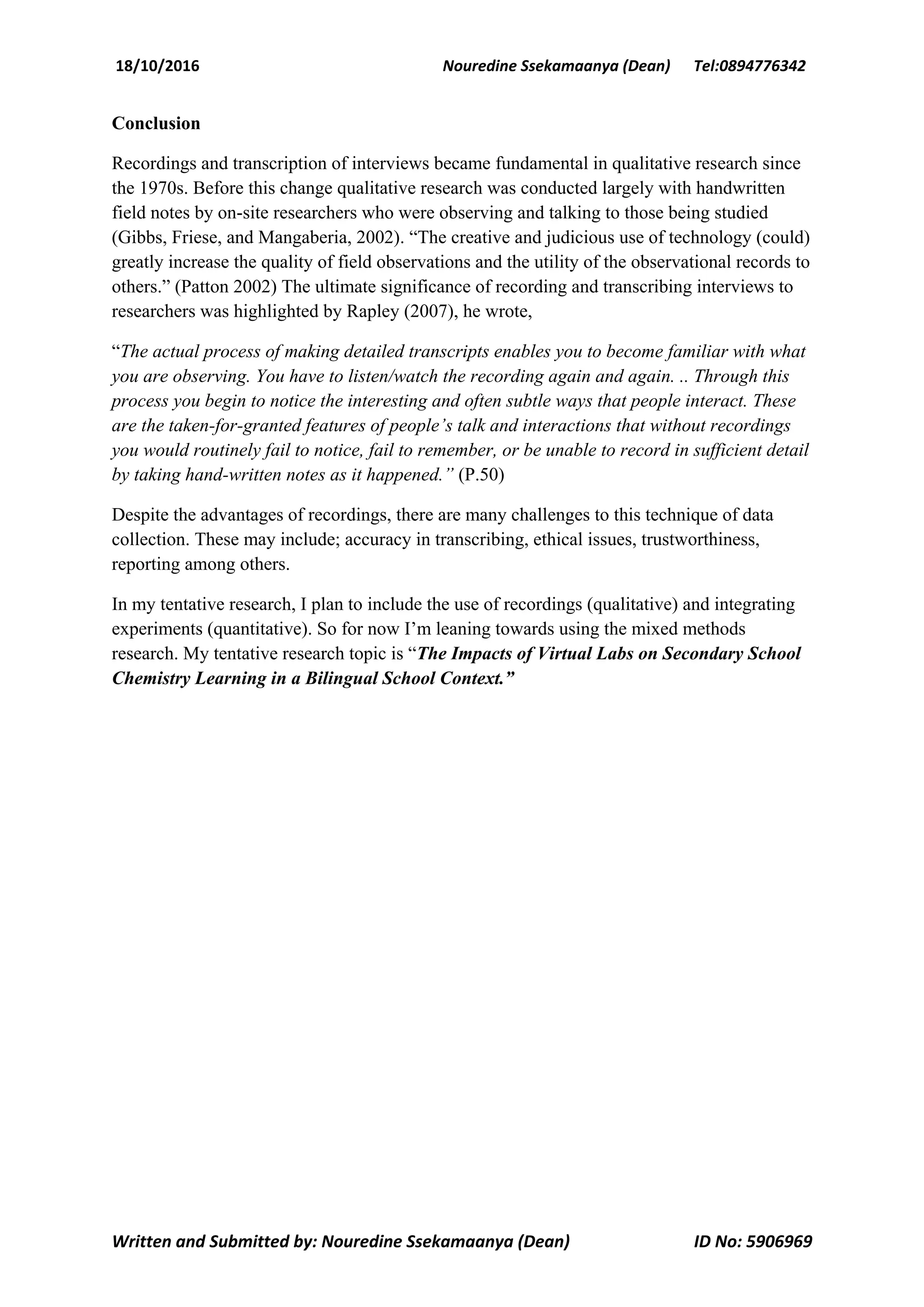 Using recordings in Qualitative research | PDF