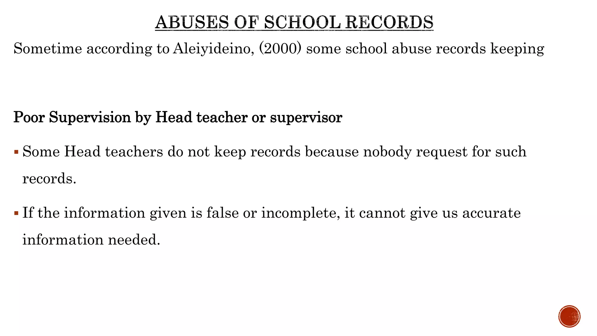 Record Keeping in the School | PPTX