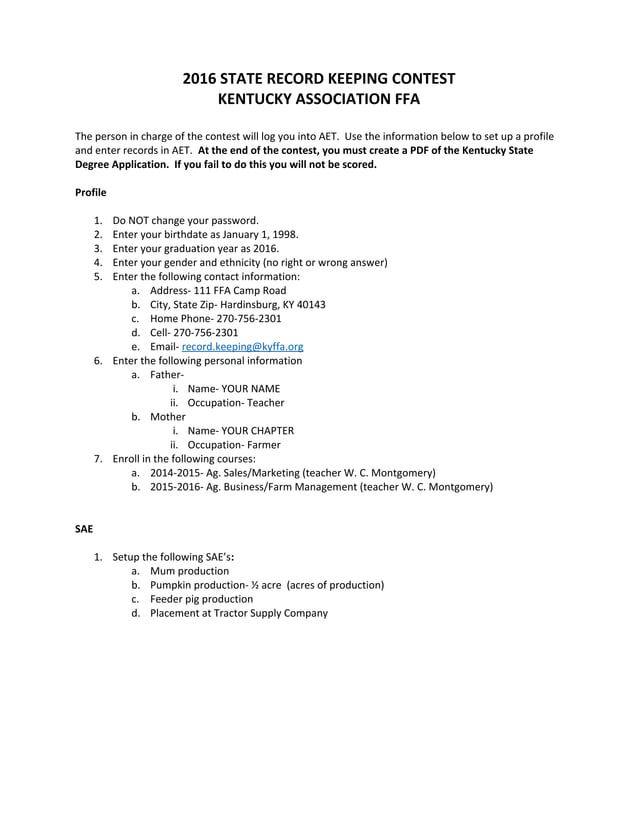 Record keeping sample | DOC | Agriculture | Industries