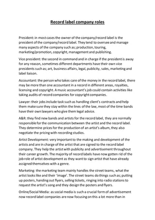 Record label company roles | PDF