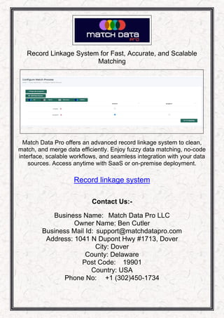 Record Linkage System for Fast, Accurate, and Scalable Matching. .pdf