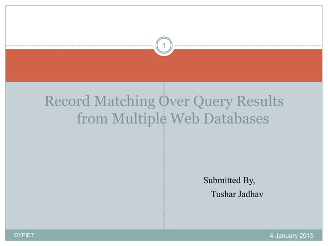Record matching over query results from Web Databases | PPT