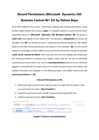 Record Permissions (Microsoft Dynamics 365 Business Central-W1 23) by Nelson Bape | PDF