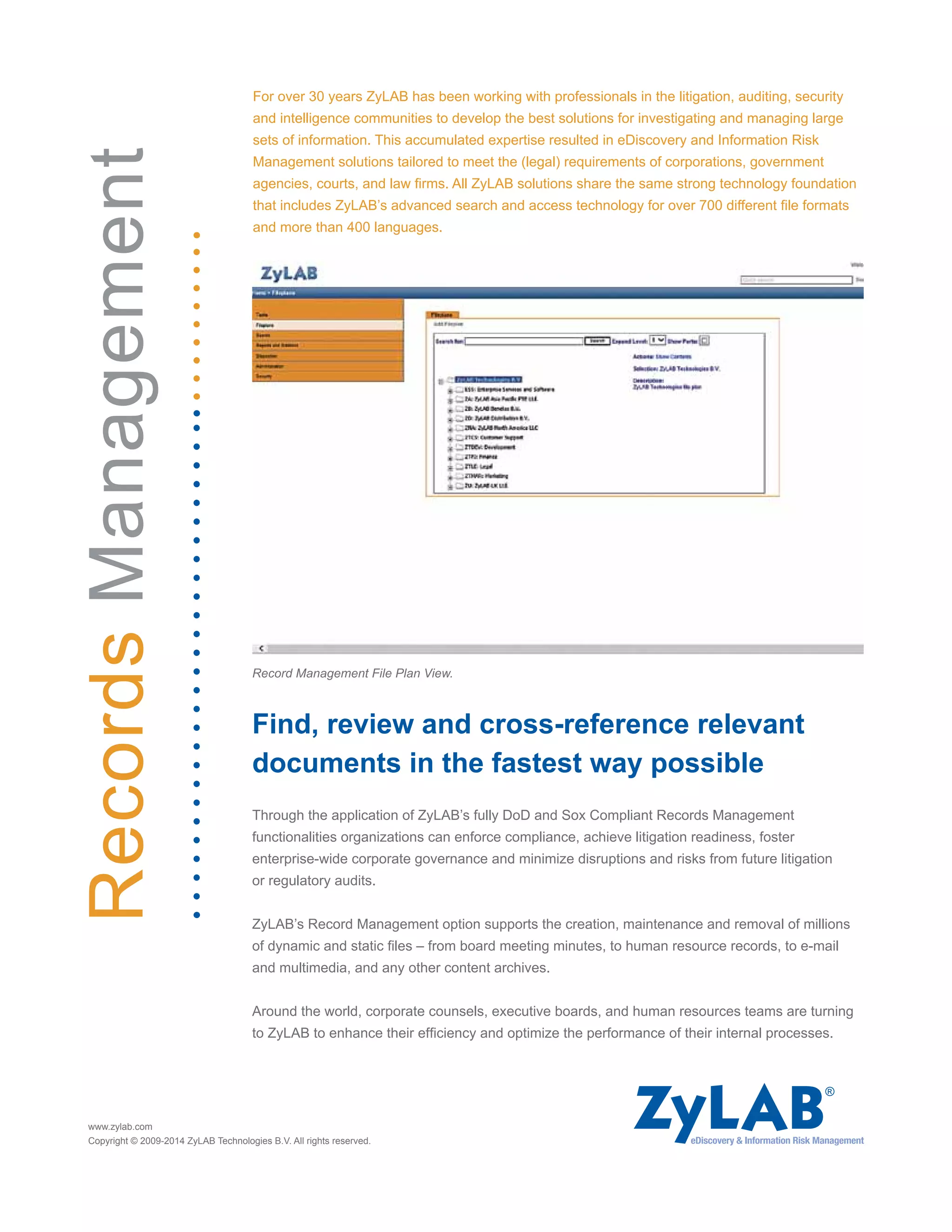 ZyLAB’s Record Management | PDF | Databases | Computer Software and ...