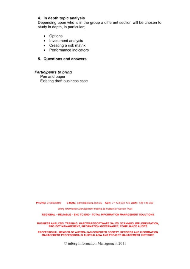 Records management essentials workshop overview bus case - final | PDF