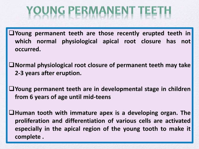 pulp therapy in young permanent tooth | PPTX | Dental Health | Diseases ...