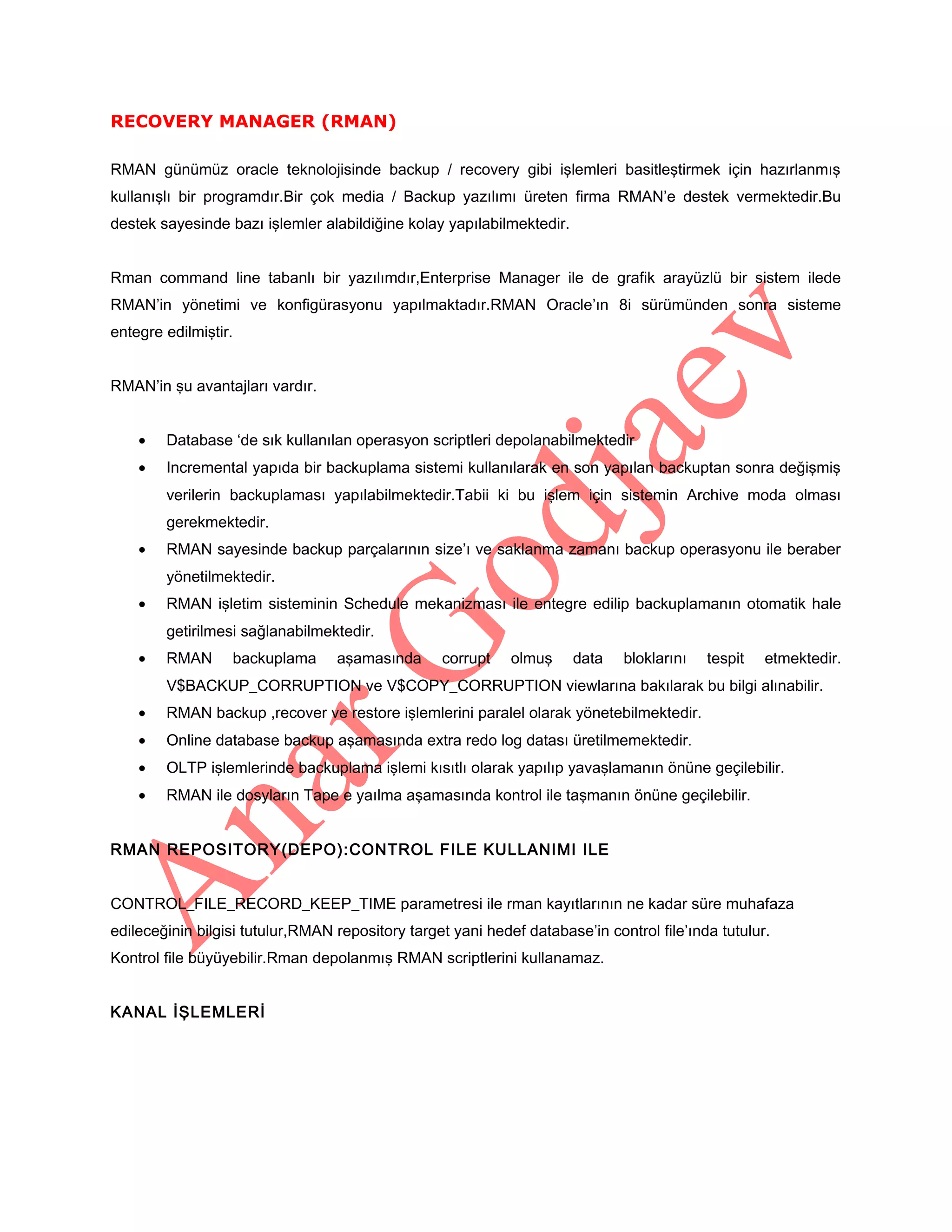 Recovery Manager (RMAN) | PDF