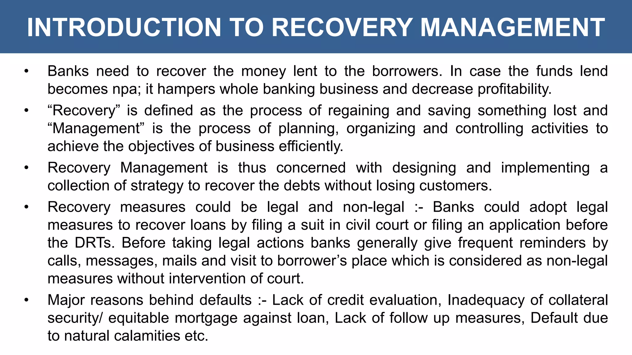 Recovery Management In Banking | PPTX
