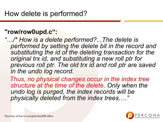 Recovery of lost or corrupted inno db tables(mysql uc 2010) | PPT