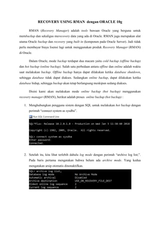 Recovery Using RMAN dengan Oracle 10g | PDF