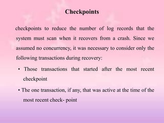 Recovery with concurrent transaction | PPTX | Databases | Computer Software and Applications