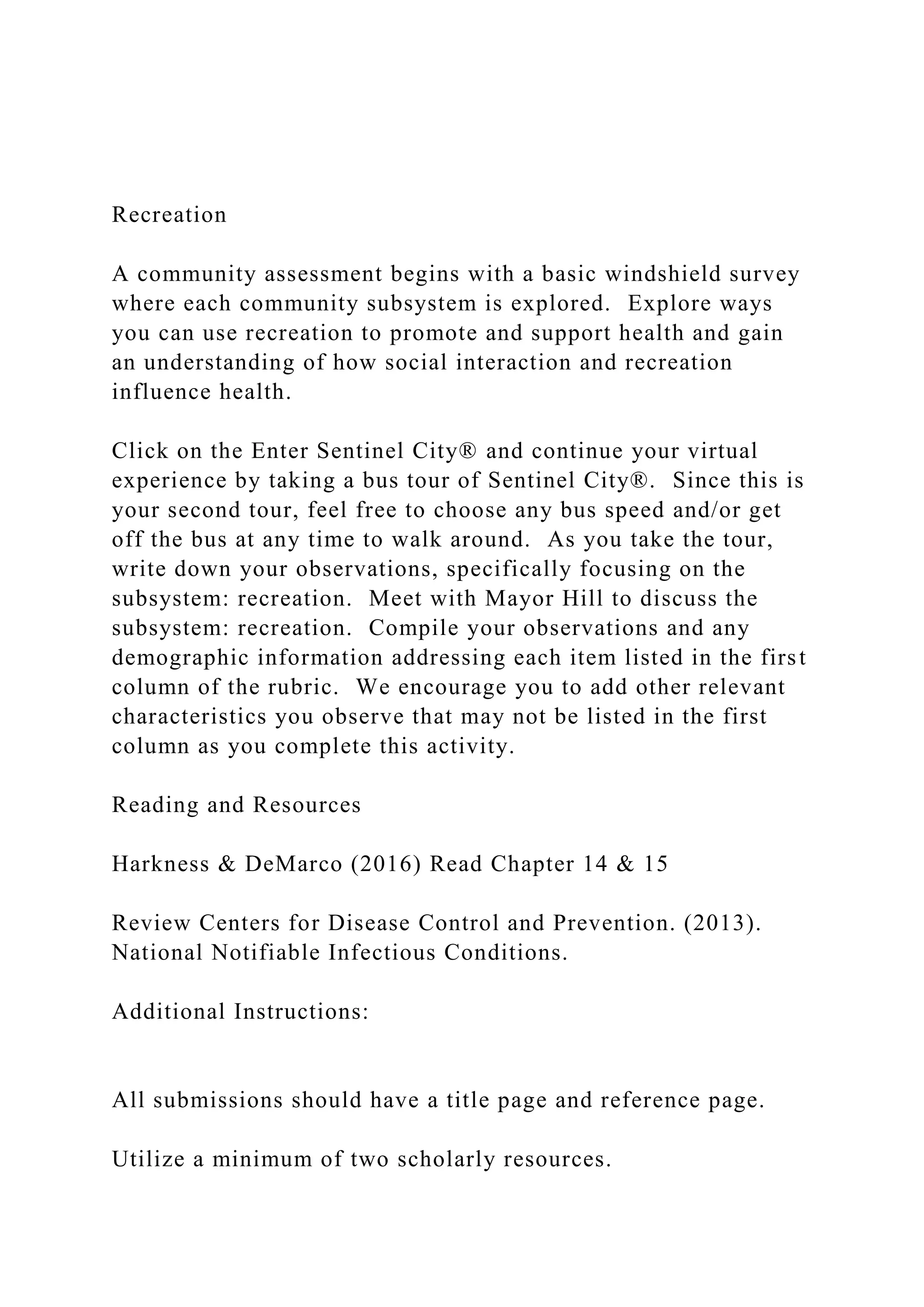 Recreation A community assessment begins with a basic windsh.docx