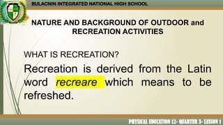 MEANING AND TYPES OF RECREATIONAL ACTIVITIES | PPTX