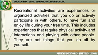 MEANING AND TYPES OF RECREATIONAL ACTIVITIES | PPTX