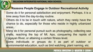MEANING AND TYPES OF RECREATIONAL ACTIVITIES | PPTX