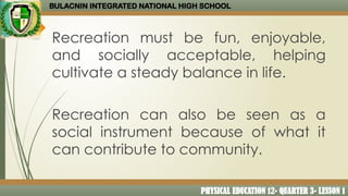 MEANING AND TYPES OF RECREATIONAL ACTIVITIES | PPTX
