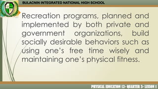 MEANING AND TYPES OF RECREATIONAL ACTIVITIES | PPTX