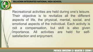 MEANING AND TYPES OF RECREATIONAL ACTIVITIES | PPTX