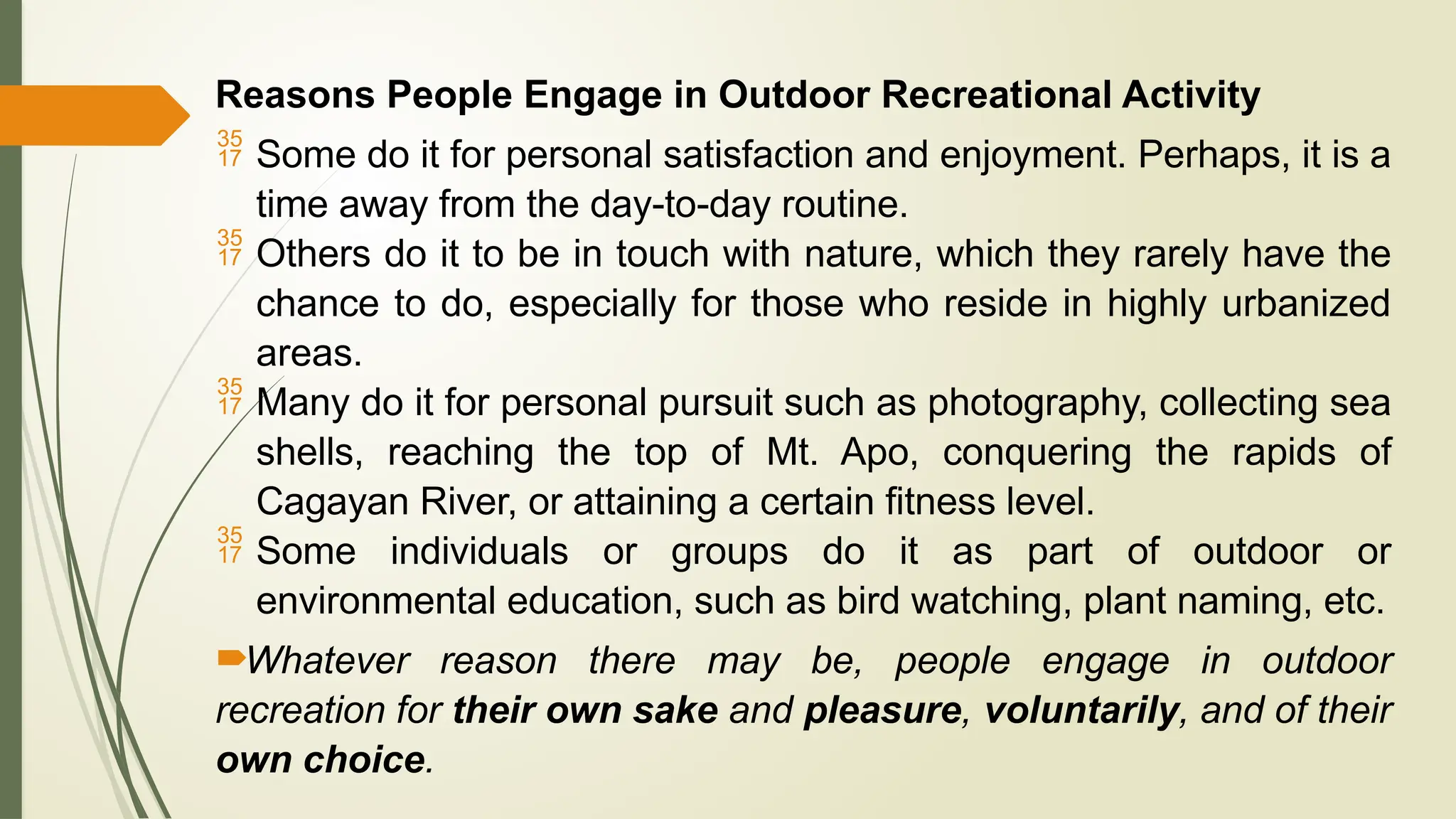 Nature and Background of Outdoor and Recreational Activities | PPTX
