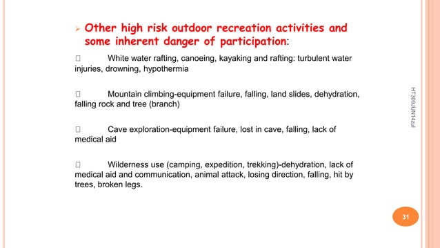 Recreational safety and risk management plan | PPTX