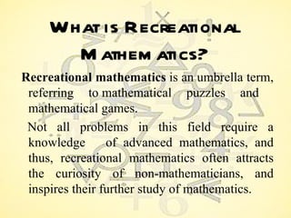 Recreational mathematics aditya verma xc | PPT